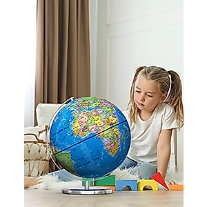 Waldauge 13" World Globe with Stand, Illuminated Educational Globes with HD Printed Map for Kids Classroom Learning, LED Globe Lamp with Stable Heavy Metal Base