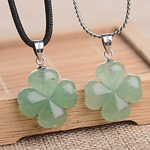 iSTONE Green Jade Lucky Four Leaf Clover Heart Pendant 925 Sterling Silver Necklace 18 Inches Fine Jewelry for Women St. Patrick's Day