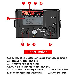 Digital Resistance Ground Earth Tester UT501A 1000V Insulation Resistance Tester Earth Ground Resistance Earth Ground Resistance Meter Multimeter Voltmeter Earth Resistance Tester