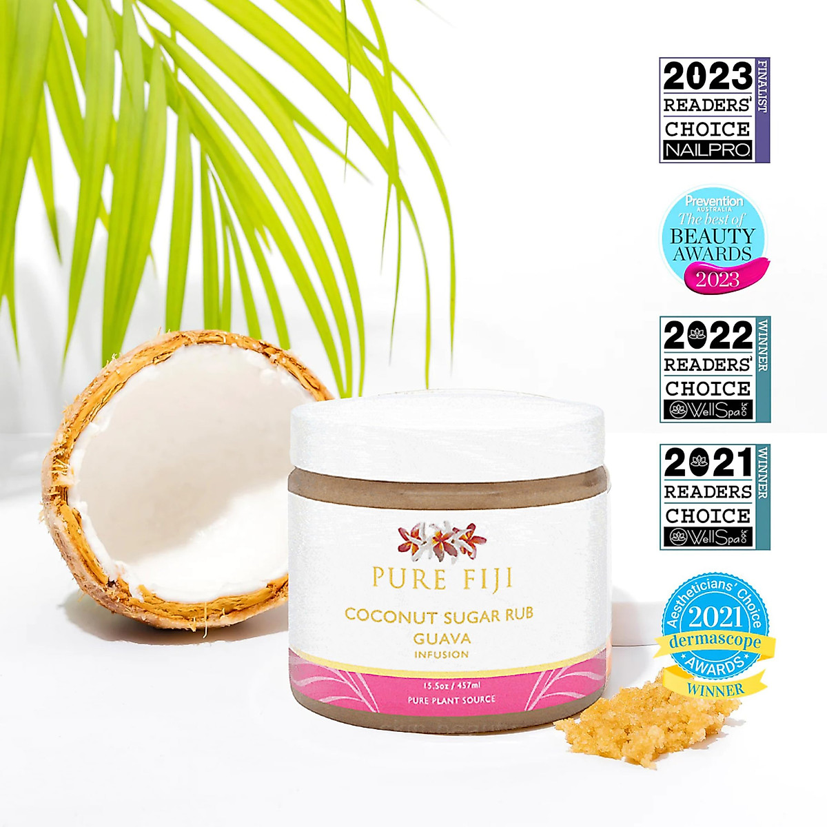 Pure Fiji Coconut Sugar Body Scrub - Body Exfoliator Scrub Natural Origin for Smooths and Softens Skin - Organic Exfoliating Sugar Scrub for Body, Guava, 15.5 Oz