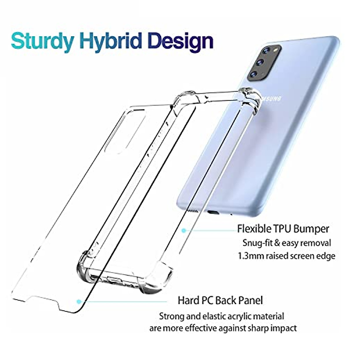KIOMY Diamond Clear Case for Samsung Galaxy S20 5G Hybrid Hard PC Back Panel with Soft TPU Bumper [Military-Grade Drop Protection] Shockproof [Anti Yellow] Slim Fit Transparent Cover for S20 5G