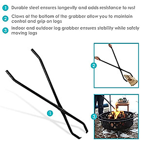 Sunnydaze 40-Inch Log Claw Tongs - Heavy-Duty Metal Outdoor/Indoor Gripping Tool for Wood-Burning Fire Pits