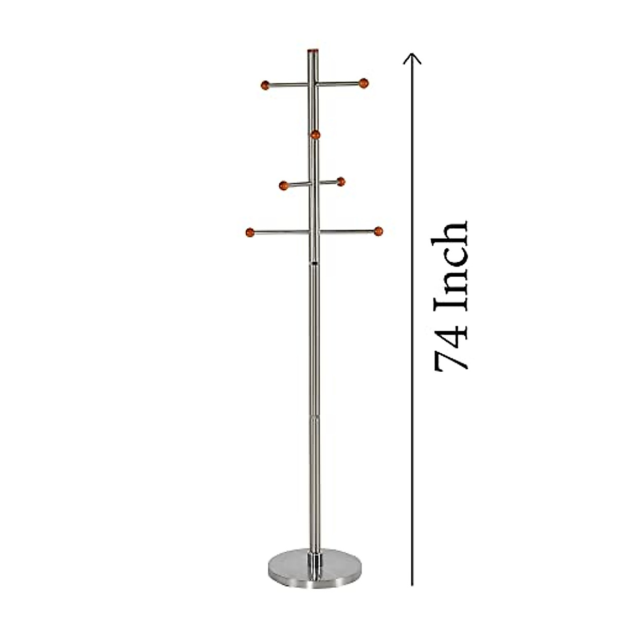 M&T Displays Free Standing 74 Inch Height Coat, Clothes, Hat Hanger Stand with Marble Base, Heavy Duty, Portable, Clothing Organizer Rack, Indoor Bedroom, Entryway, Hall Silver (Maze Cherry)