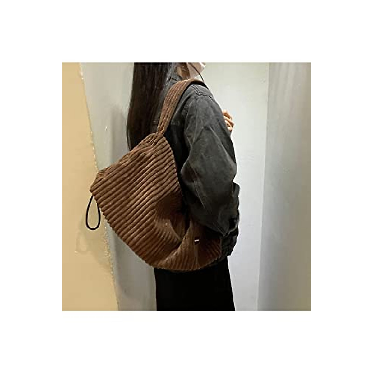 Ulisty Women Corduroy Large Capacity Shoulder Bag Wide Strap Hobo Bag Casual Underarm Bag Handbag khaki