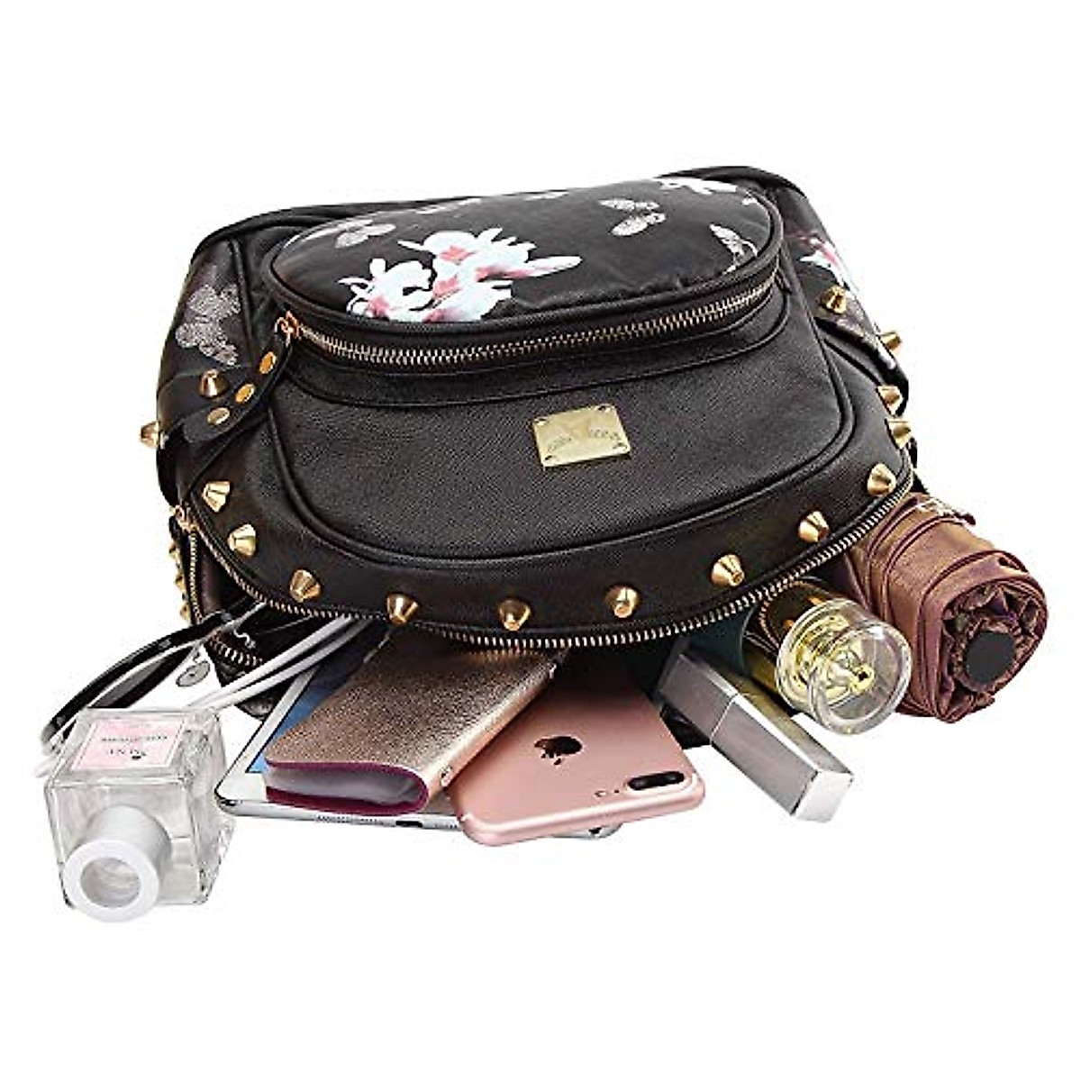 American Shield Girls Mini Cute Waterproof butterfly Backpack Small Casual Lightweight Women Fashion Light Black Leather Daypack 651, Black