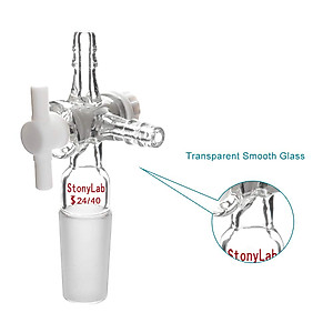 StonyLab Vacuum Glass 3-Way Flow Control Adapter, Borosilicate Glass Adapter with Standard 24/40 Taper Joint and PTFE Stopcock for Laboratory