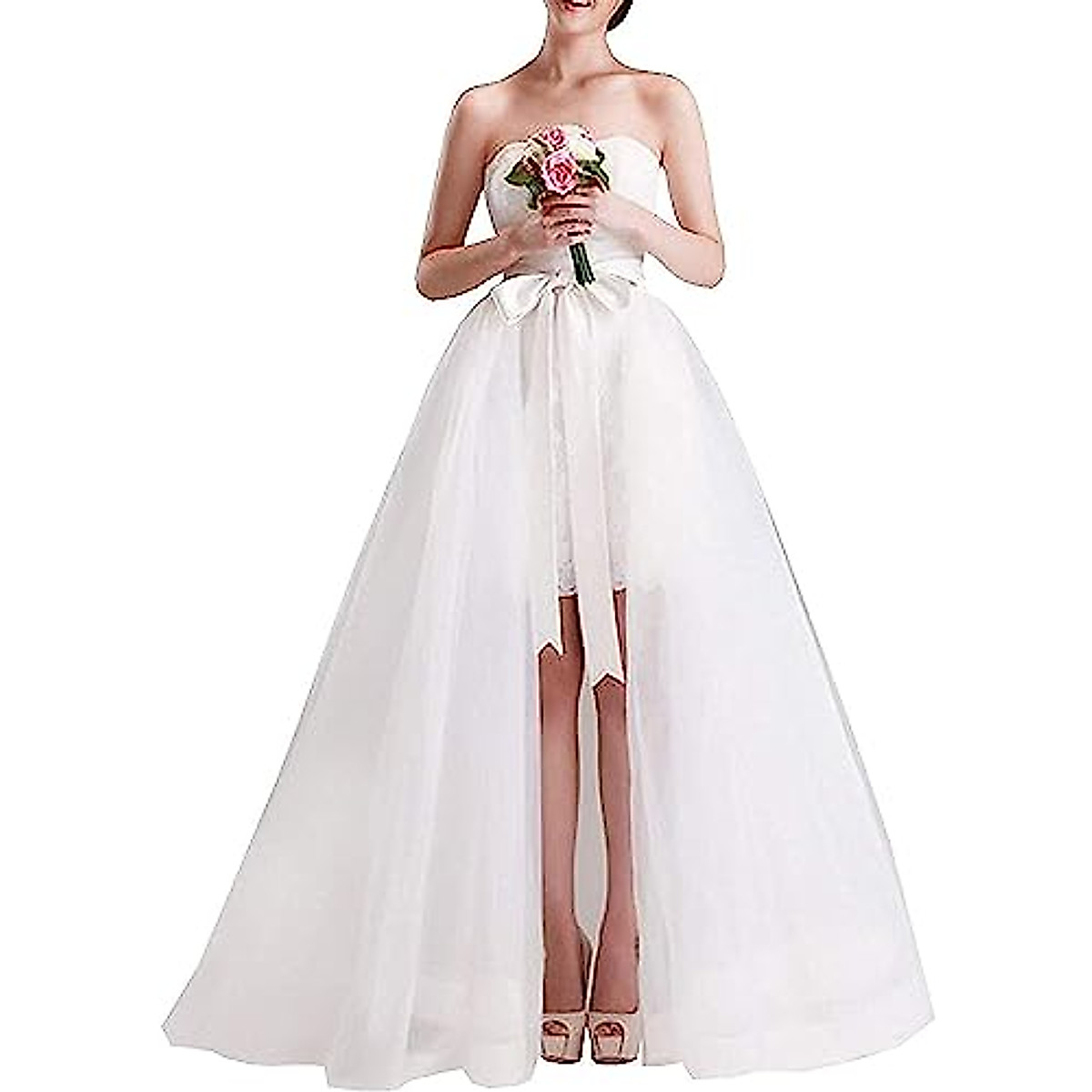 Women Wedding Maxi Tulle Skirts Detachable Train Overskirt Overlay Long Bridal Floor Length Ivory