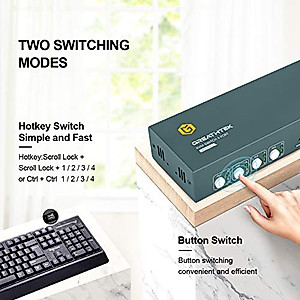 GREATHTEK KVM Switch HDMI Dual Monitor Extended Display 4 Port,USB2.0, Hotkey Switch, UHD 4K@60Hz Resolution YUV4:4:4 Downward Compatible, 4 in 2 Out, with All Needed Cables