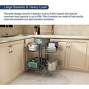 VADANIA Blind Corner Pull Out Organizer for 32" Cabinet, Left Open & Right Open Compatible, Min Opening 14", 2-tier Pull-out Basket, Soft Close, Bottom Mount