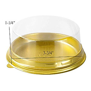 Cake Box - 50 sets Diameter 3 3/4 inch X H 1 1/4 inch Clear Plastic Mini Cake Box - Feast Cupcake Box - Muffin Box Biscuit Box Flat Top Box Bakery Cake Shop Sale Use (gold)