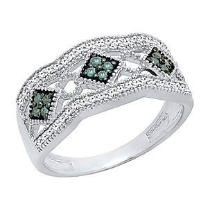 Dazzlingrock Collection 0.35 Carat (ctw) Sterling Silver Round Blue & White Diamond Vintage Wedding Band 1/3 CT, Size 5.5