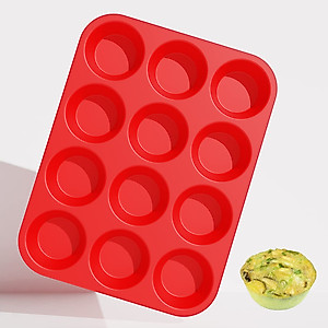CAKETIME Silicone Muffin Pan, Mini Muffin Pan, Regular 12 Cups and Mini 24 Cups Muffin Pan Set of 2 for Baking Egg Bites