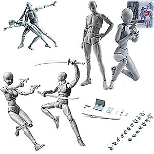 CUYUFIA Action Figures Body-Kun DX & Body-Chan DX PVC Model SHF(Grey Color) with Box Drawing Figure Models for Artists (Male+Female)