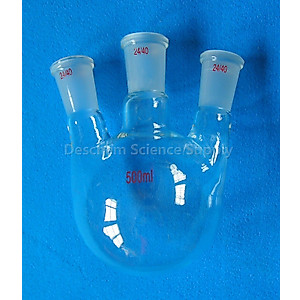 Deschem 500ml,3-Neck,24/40,Round Bottom Glass Flask,Three Necks Lab Bottle
