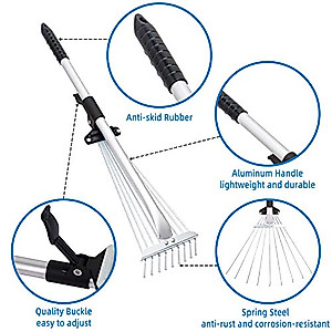 Decorlife 2-Pack Adjustable Yard Rake Set, Include 15-Tine 63" Rake and 9-Tine 30" Rake, Extendable Handle and Adjustable Head, Multipurpose Garden Leaf Rake Kit