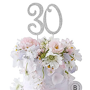 Honbay 30 Cake Topper Sparkly Crystal Rhinestones Cake Topper Cake Decoration for 30th Birthday Party or or 30th Wedding Anniversary (Silver)