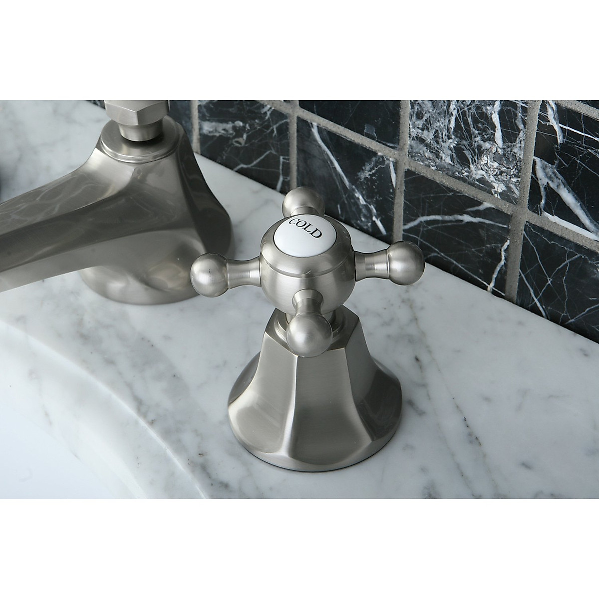 Kingston Brass KS4468BX Metropolitan Widespread Lavatory Faucet with Metal Cross Handle, Brushed Nickel,8-Inch Adjustable Center