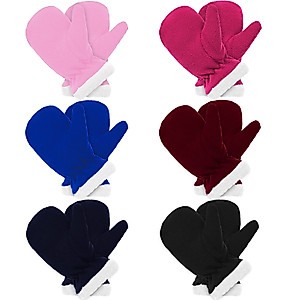 SATINIOR 6 Pairs Polar Toddler Fleece Ski Mittens Gloves Winter Gloves kids Fleece Mittens for boys and girls (Black, Royal Blue, Navy Blue, Rose Red, Wine Red, Pink), Medium