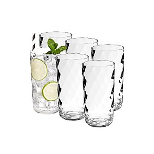KLIFA- DENVER- 19 ounce, Set of 6, Acrylic Highball Drinking Glasses, Iced Tea Cups, BPA-Free, Plastic Drinkware, Dishwasher Safe, Clear