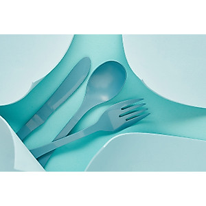 KNORK Eco 24 Piece (Fork, Knife, Spoon) Plant Based Cutlery Bamboo Reusable Flatware Set, Blue