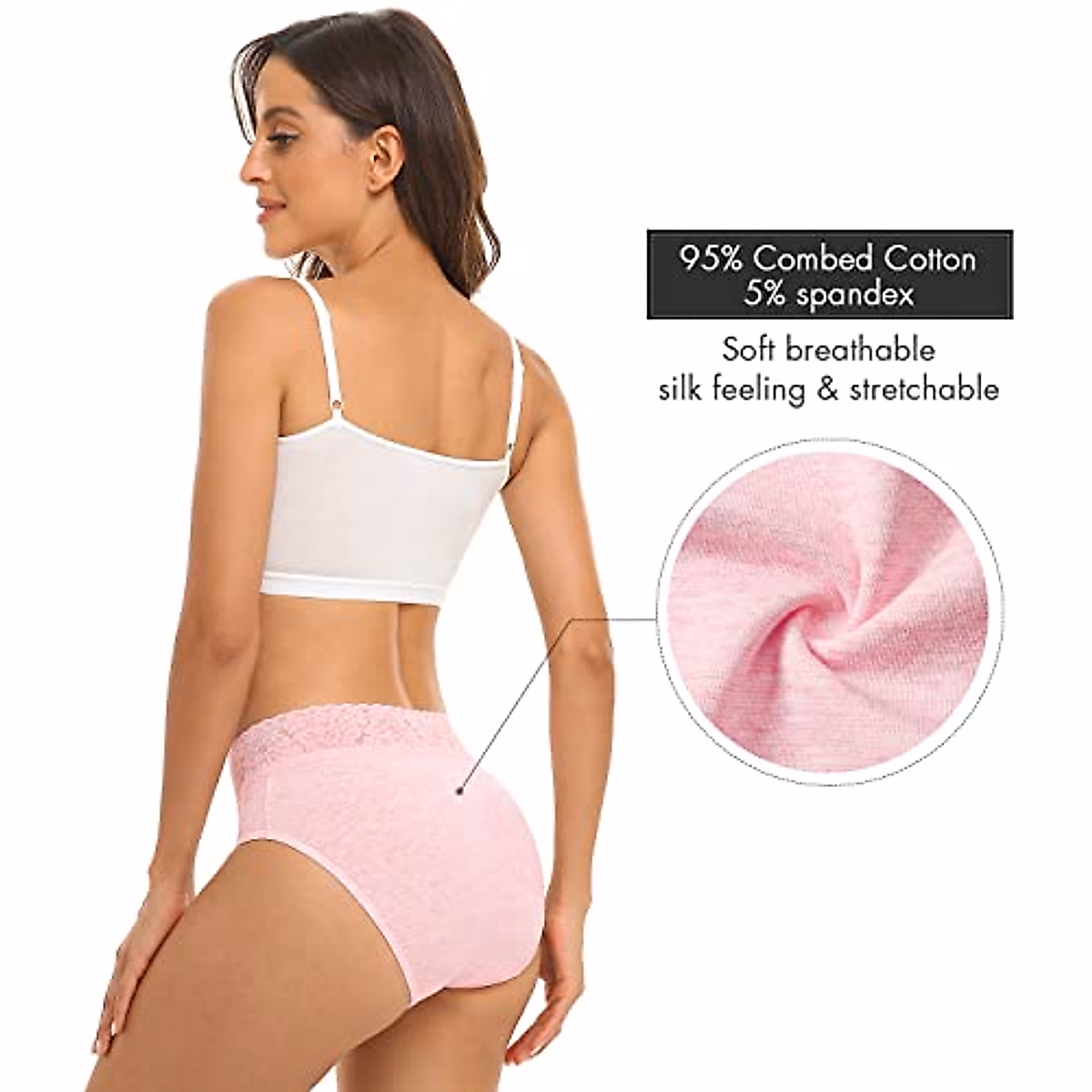 RHYFF Womens Underwear Cotton Bikini Panties Lace Soft Hipster Panty Ladies Stretch Full Briefs 5 Pack(R6004L-Light)