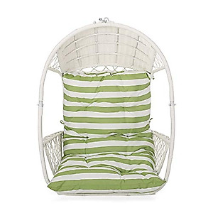 Christopher Knight Home Becky Wicker Hanging Chair with Cushion (Stand Not Included), White, Green