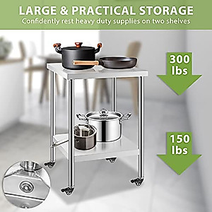 HXCFYP Stainless Steel Table for Prep & Work with Caster 24x24 Inches, NSF Metal Commercial Kitchen Table with Under Shelf and AdjustableTable Foot for Restaurant, Home and Hotel