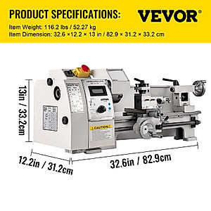 VEVOR Mini Metal Lathe 8"x14", Mini Lathe Machine 2250 PRM Variable Speed Change,Precision Mini Lathe 600W Metal Working Lathe, Small Metal Lathe, Milling Machine for Various Types of Metal Turning