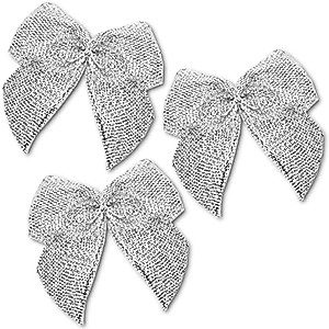 Mini Silver Satin Bows with Self-Adhesive Tape (1.5 in, 200 Pack)
