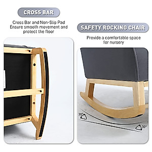 OUYESSIR Rocking Chair for Nursery, Upholstered High-Back Accent Arm Chair, Comfortable Rocker Fabric Padded Seat, Modern Leisure Single Glider Chair for Living Room, Hotel, Bedroom (Grey)