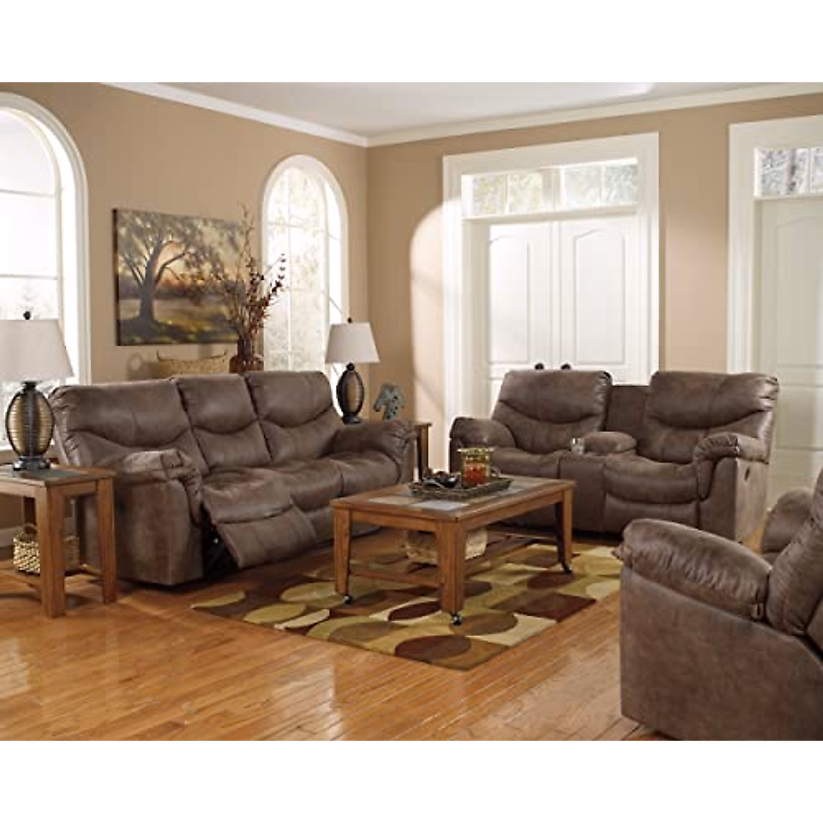 Signature Design by Ashley Alzena Faux Leather Oversized Manual Reclining Sofa, Brown