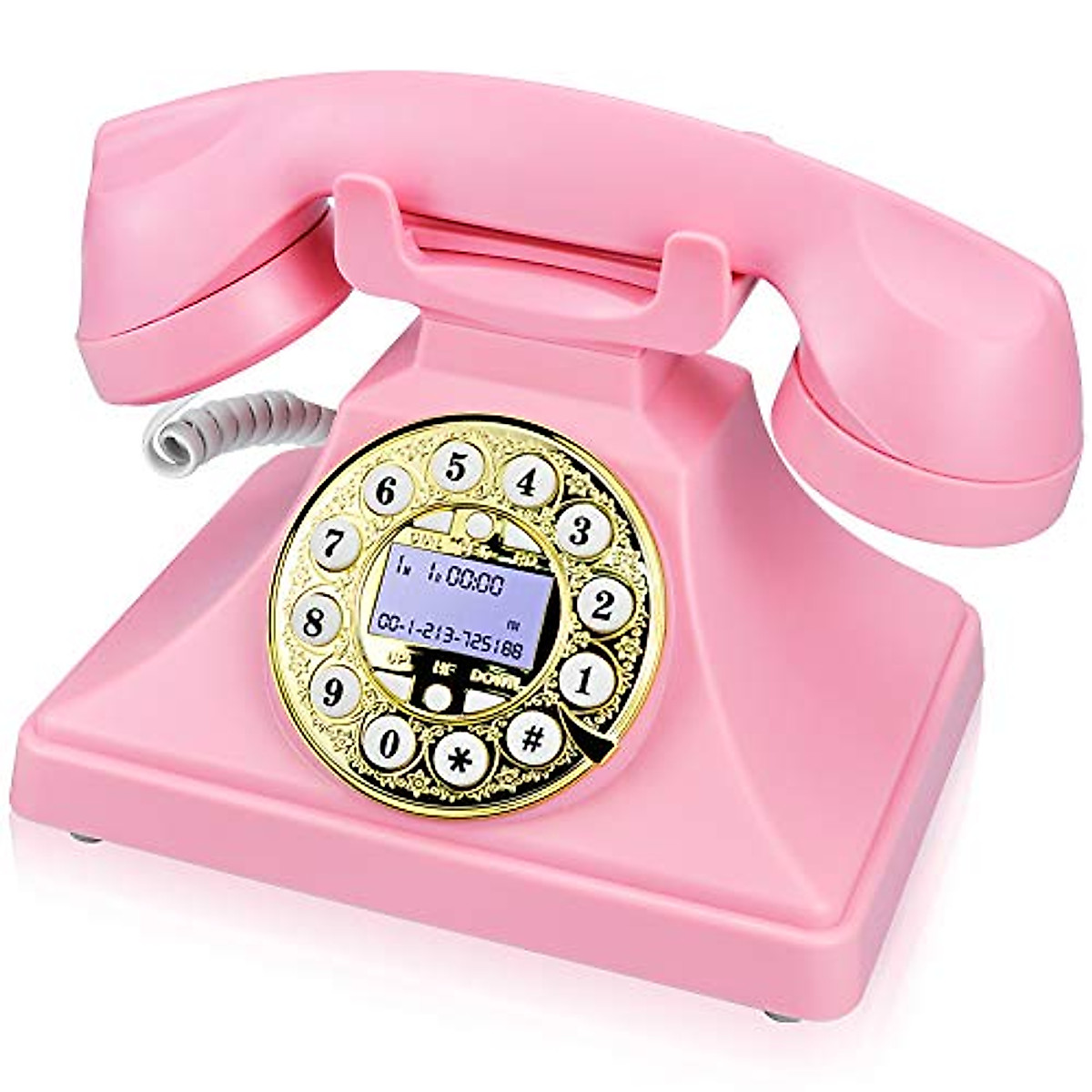 Pink Retro Landline Phone for Home, IRISVO Vintage Phone Old Fashioned Classic Desk Telephone with LCD Screen Display and Redial,Speaker, Push Button Dialing with A Rotary Look (Pink)