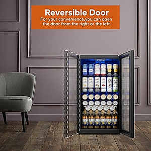 Ca'Lefort Beverage Refrigerator Cooler - 140 Can Small Beverage Fridge, Beverage Fridge with Glass Door for Beer Soda, Under Counter Freestanding Beverage Cooler for Home/Kitchen