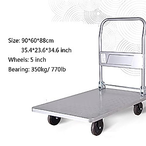 Push Cart Heavy Duty Platform Truck Steel Large Foldable Hand Cart with Handle and Swivel Wheels for Luggage Flowerpots Goods Moving Trolley Platform Truck Cart (Size : 770lbs-Ultrasilent)