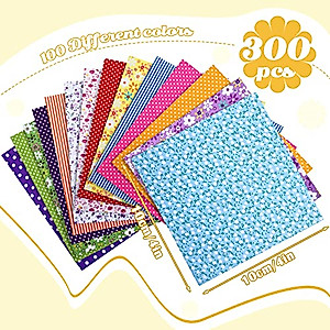 300 Pcs 4" x 4" (10 cm x 10 cm) Precut Cotton Craft Fabric Bundle Squares Floral Patterns Sewing Quarters Bundle Quilting Fabric DIY Material for Sewing Fabric Scraps Squares Sheets Patchwork for Kids