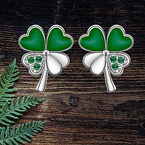St Patricks Day Shamrock Earrings for Women Sterling Silver Four Leaf Clover Earrings Studs Green Shamrock Jewelry Holiday Gifts