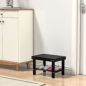 Zhuoyue Wooden Step Stool for Kids Adults Black Small Bamboo Wood Shower Foot Rest Stool Shaving Legs for Bathroom Sink Bed Kitchen