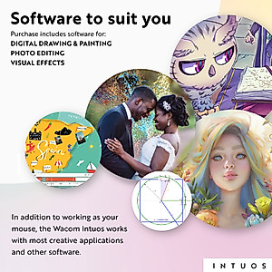 Wacom Intuos Medium Bluetooth Graphics Drawing Tablet, Portable for Teachers, Students and Creators, 4 Customizable ExpressKeys, Compatible with Chromebook Mac OS Android and Windows - Black