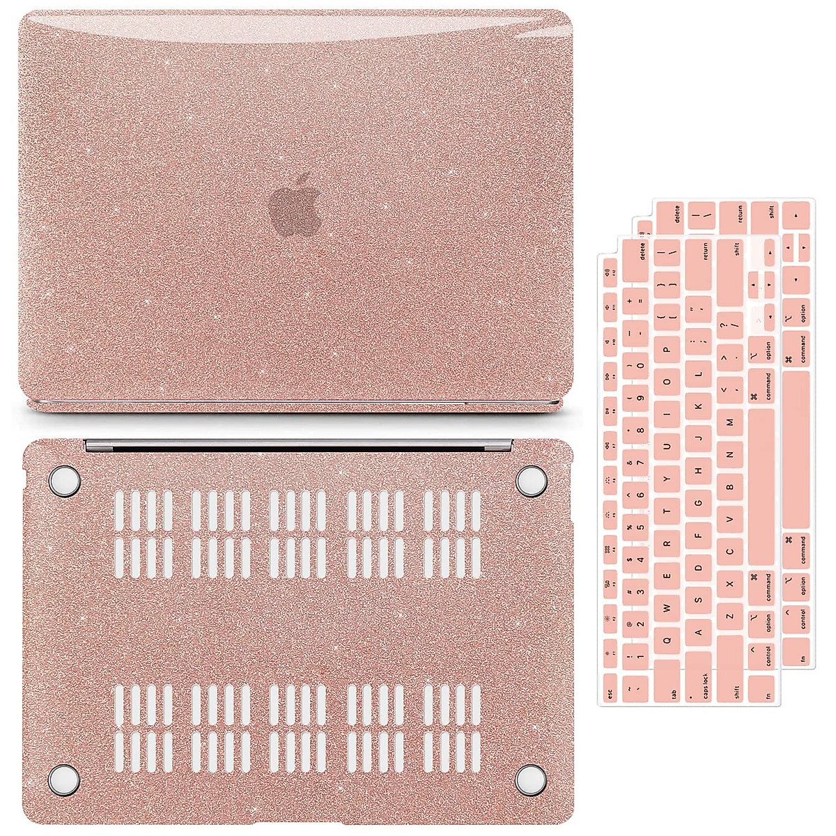Anban Compatible with MacBook Air 13 inch Case 2022 2021 2020 2019 2018 Release A2337 M1 A2179 A1932 Touch ID, Glitter Smooth Hard Protective Case & Sparkle Laptop Sleeve & Keyboard Cover, Rose Gold