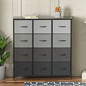 LLappuil Tall Dresser for Bedroom, 12 Drawers Dressers Chests of Drawers Tower, Fabric Dresser Storage Drawers for Clothes Organizers, Wide Large Dressers for Closet, Nursery, Gradient Grey