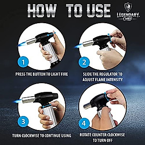 Culinary Cooking Torch - Kitchen Food Torch for Creme Brulee, Baking, Desserts and Searing- Butane Torch Lighter, Blow Torch for Cooking with Lock and Adjustable Flame (Butane Gas Not Included) Black