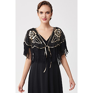 BABEYOND 1920s Shawl Wraps Gatsby Beaded Evening Cape Bridal Shawl for Evening Dresses Wedding Party (Gold Black)