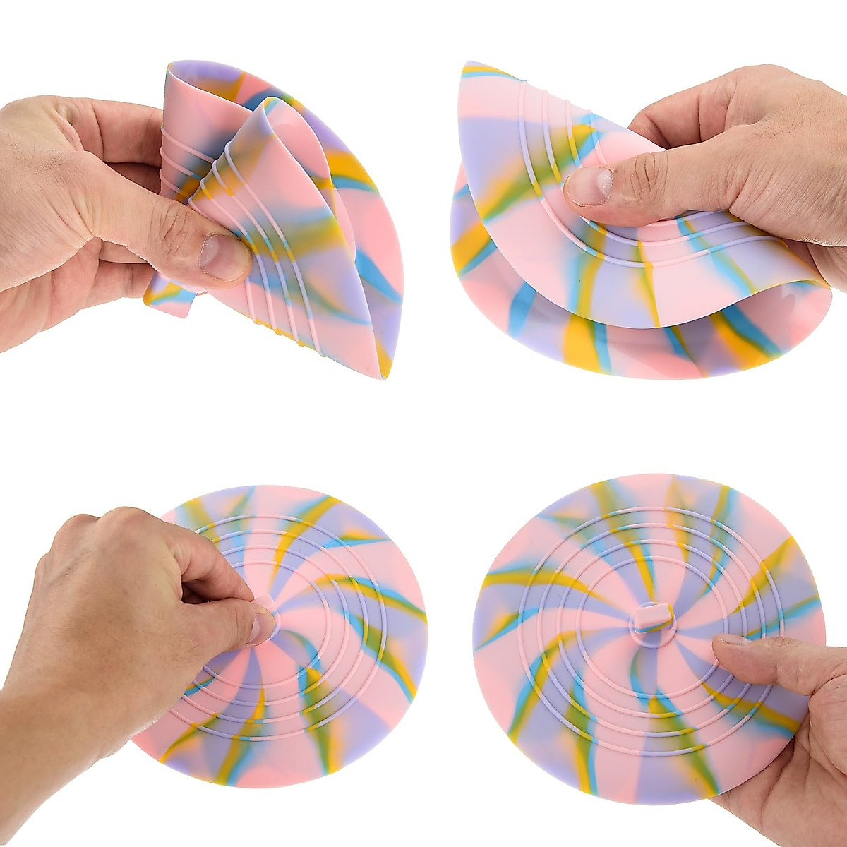 CALATOUR Tub Topper 6 inches Large Flat Suction Cover,Kitchen Sink Stopper,Drain Cover,Shower Drain Cover,Bathtub Drain Cover 2-Pack (Cute Colorful)