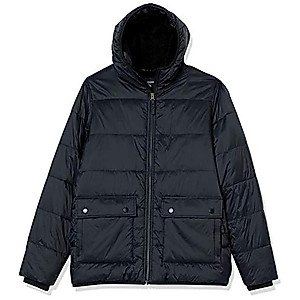 Amazon Essentials Men's Long-Sleeve Water-Resistant Sherpa-Lined Puffer Jacket, Black, Large