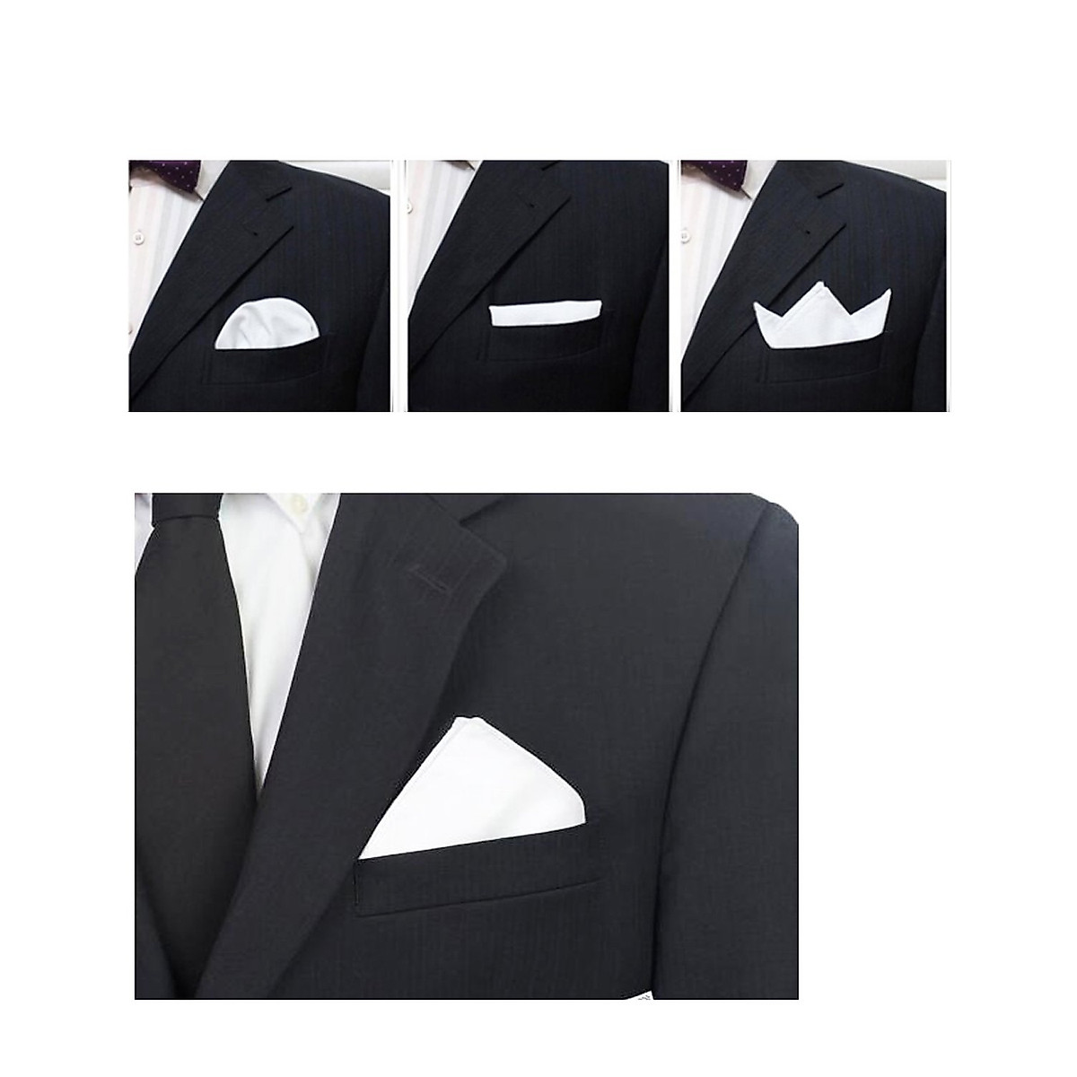 3-Pk Mens Cotton White Pocket Square with Color Border(10 Colors)