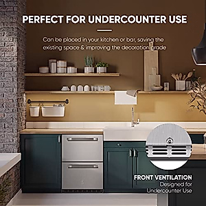 ICEJUNGLE Stainless Steel Refrigerator, Undercounter/Built-in 24" Refrigerators with 2 Drawer, Full Size Fridge for In/Outdoor Use, Premium Stainless Steel Refrigerator with Advanced Cooling System