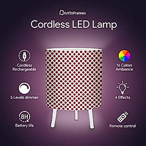 5x7 Inch LED Desk Lamp - Light Red Dots Custom Canvas Printed Table Light 16 Colors - 5 Level Dimmer - 4 Lighting Effects - Rechargeable Light - Remote Control. by LampPix Made in The USA.