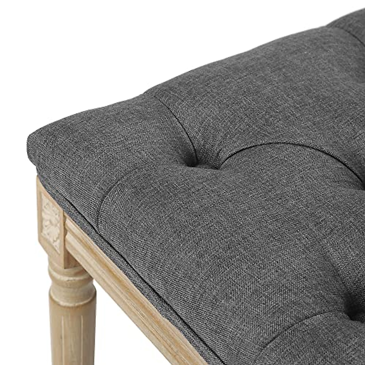 Yusong Upholstered Bench,Bedroom Bench for End of Bed,Piano Bench Dining Bench Entryway Shoe Bench with Button Tufted Padded Seat for Living Room, Vanity Bench Foot-Stool with Carved Wood Legs,Grey