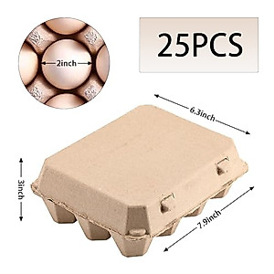 vwpvdeeg 25 Pack Half Dozen Egg Cartons, 3x4 Style Blank Natural Pulp Egg Carton Bulk 12 Count for Chicken Eggs or Duck Eggs, Reusable, Protects, Egg Storage Containers for Home Kitchen and Farmhouse