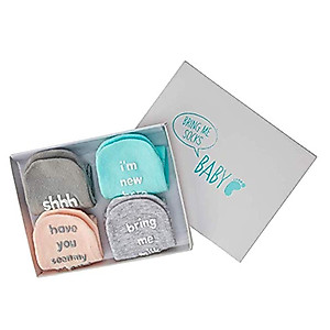 Baby Socks Gift Set - Unique Baby Shower or Newborn Gift - 4 Pairs of Cute Funny Quotes in Gift Box